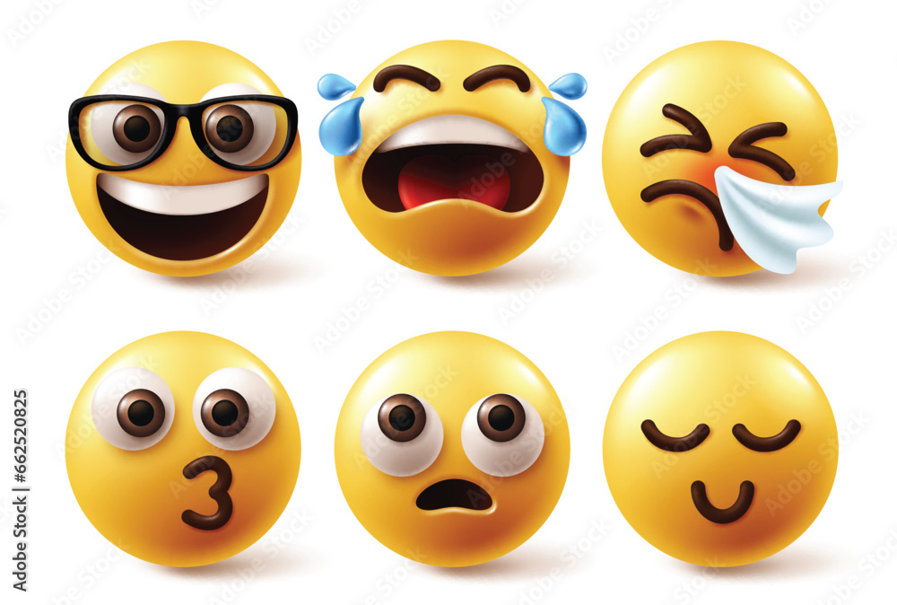 Emoji emoticon vector set. Emojis emoticon facial expression in happy ...