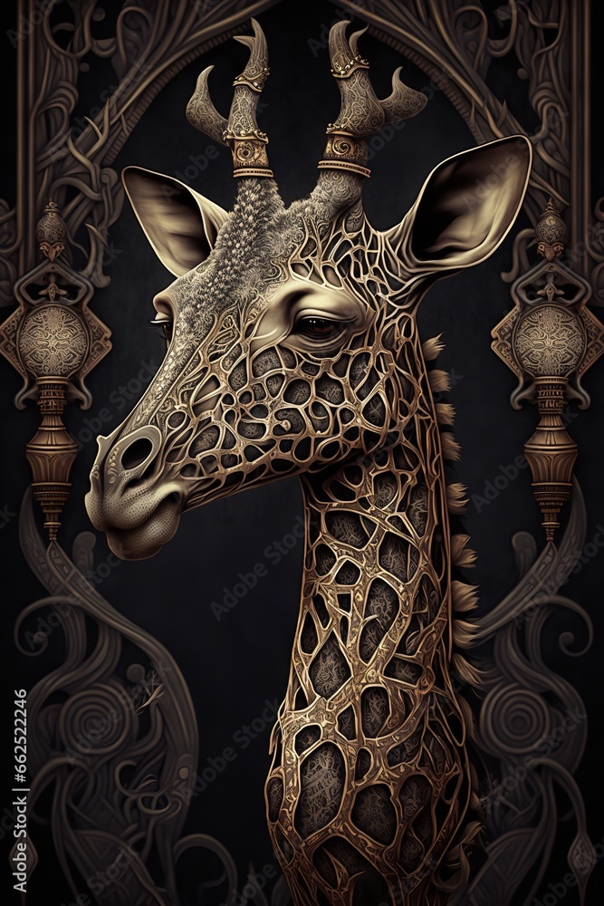 a giraffe with a crown on its head. The crown is a symbol of royalty ...
