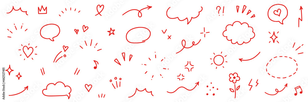 Cute red line icon sketch element. Hand drawn red line sketch text ...