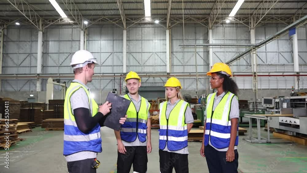 Supervisors check names male and female workers standing in line before ...