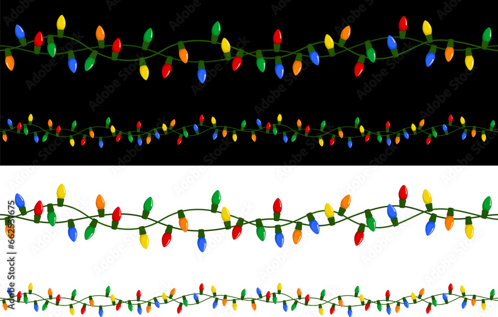 Vector illustration of a string of tangled holiday lights, in long and ...