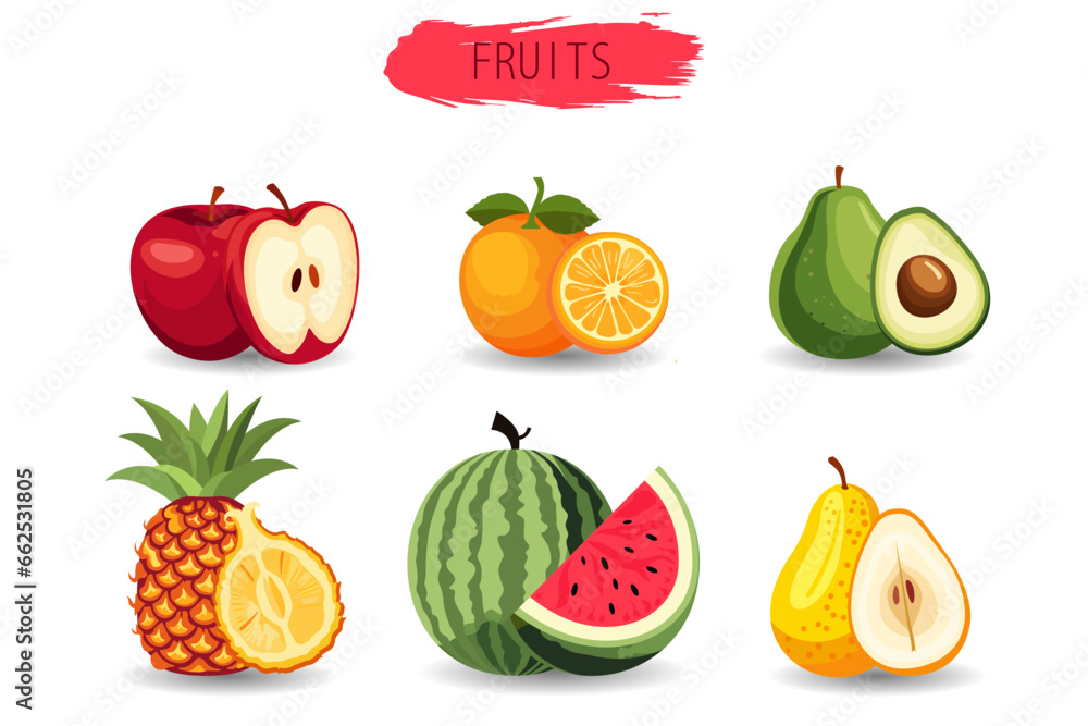 "Fruit icons set" is a collection of various fruit symbols, perfect for ...