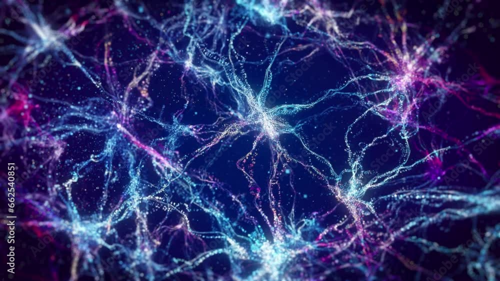 Blue technology neuron grid particles, medical experimental research ...