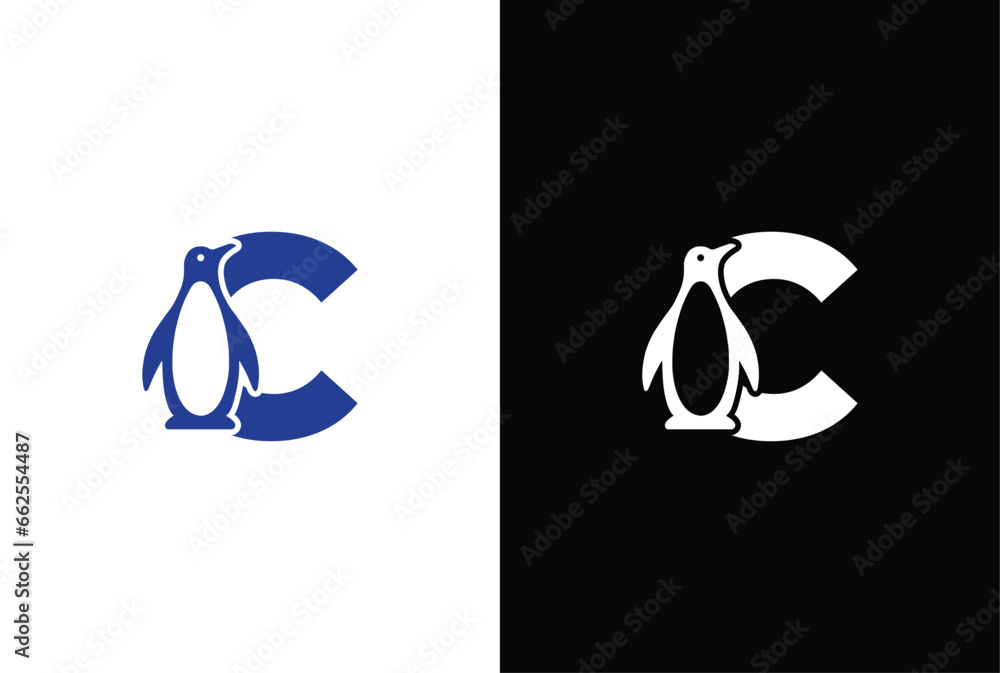 Letter C logo illustration combining penguin. letter C penguin logo ...