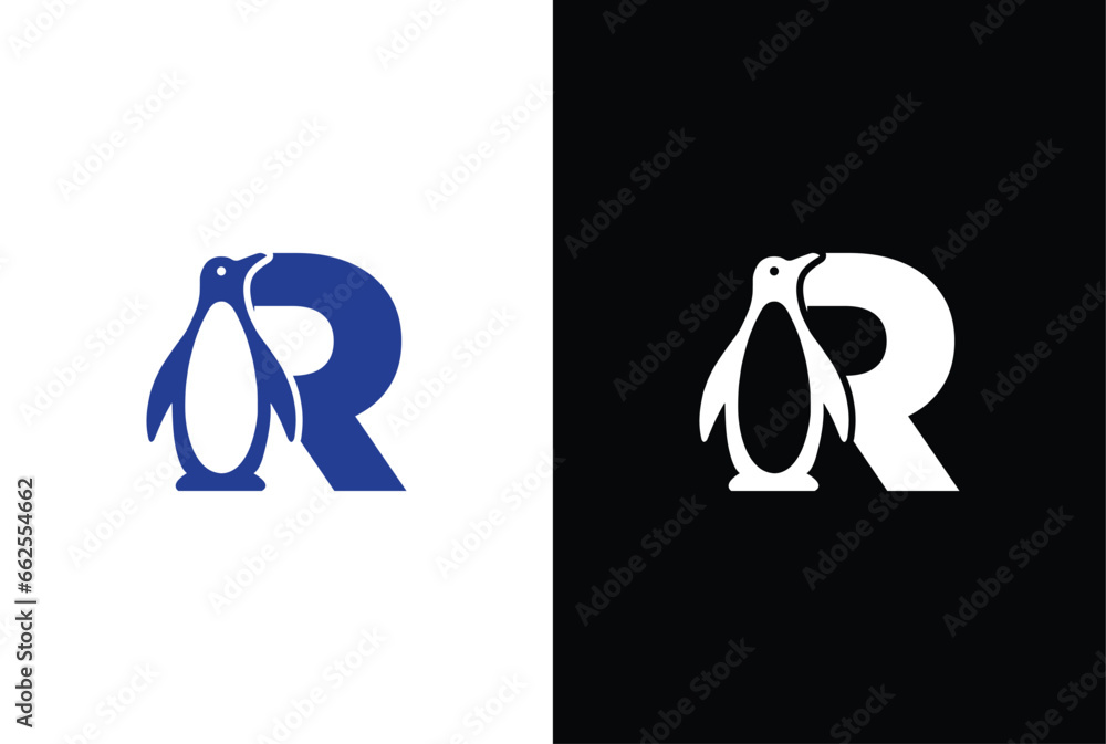 Letter R logo illustration combining penguin. letter R penguin logo ...