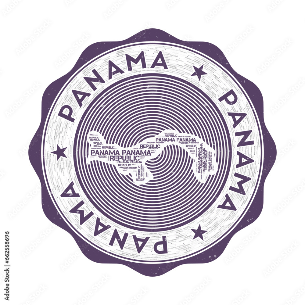 Panama seal. Country round logo with shape of Panama and country name ...