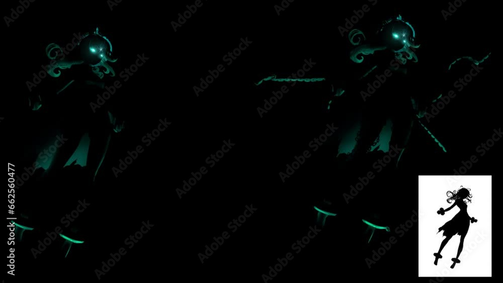 A sinister and beautiful sorceress in a torn dress with heavy shackles ...