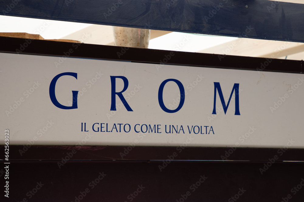 Grom ice-cream display logo brand and sign text Gromart Italian gelato ...