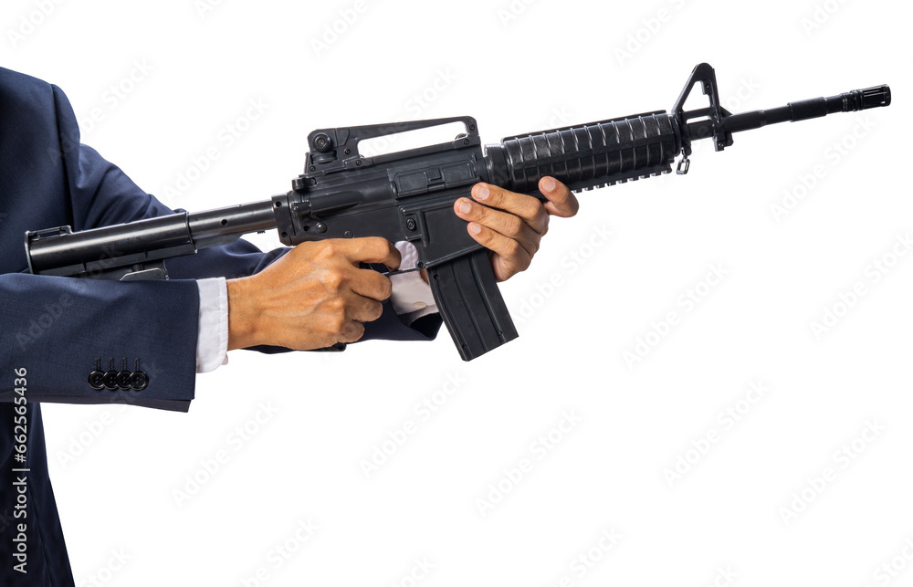 Hand Holding Automatic M 16 Machine Gun isolated on white background ...