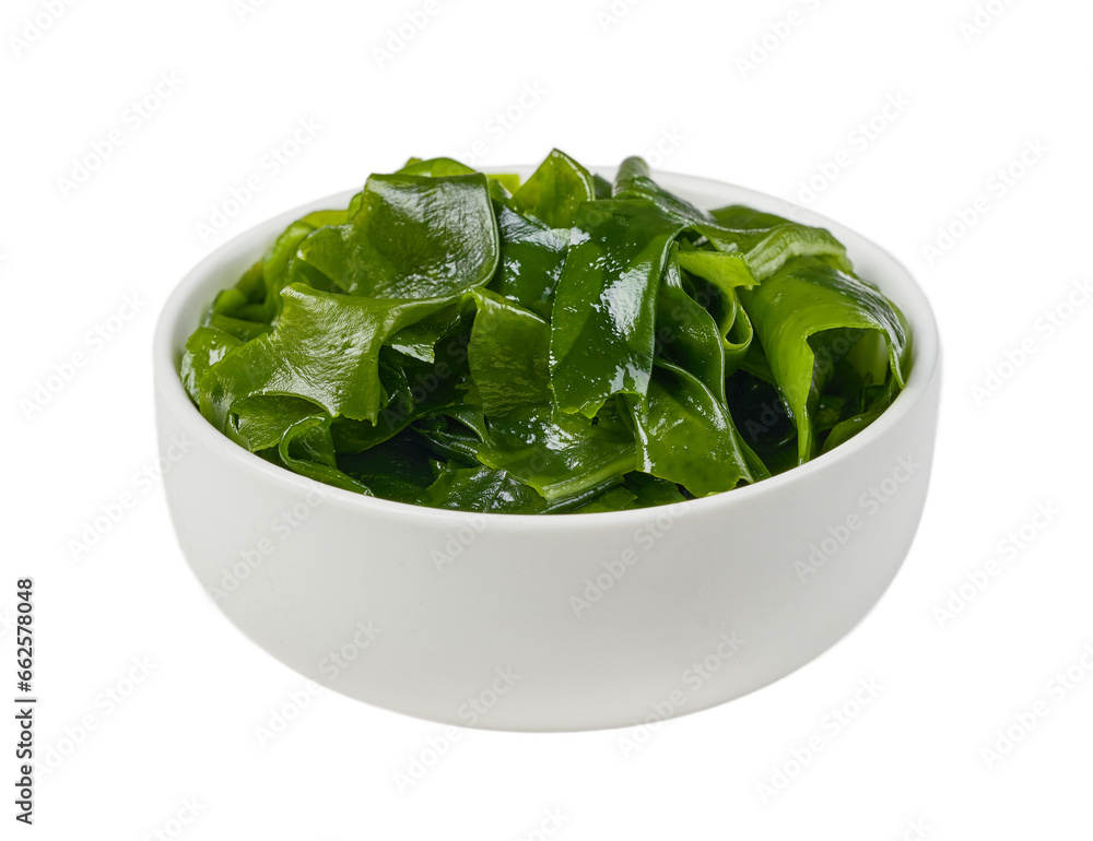 alga Laminaria Kelp Seaweed in white bowl isolated Background. alga ...