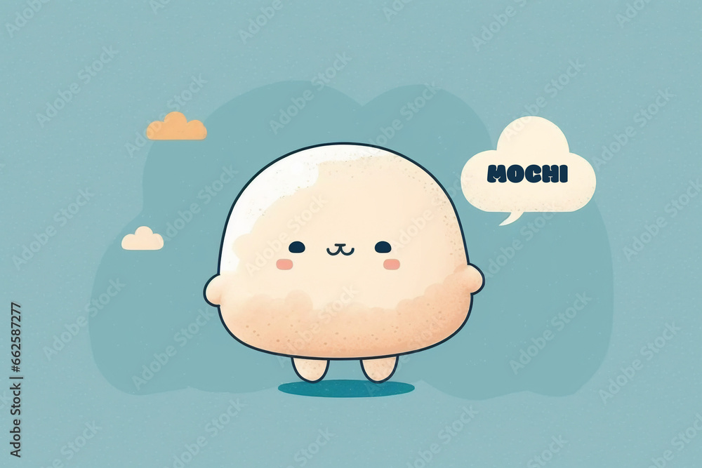 Cute mochi. Cartoon character with kawaii face, japanese dessert. Sweet ...