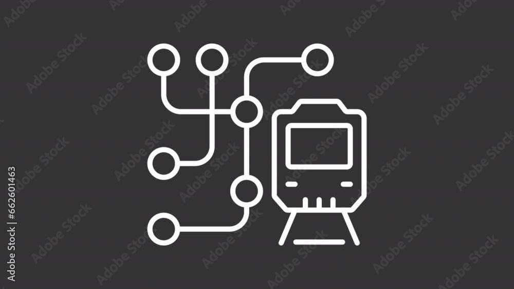 2D white simple thin line animation of metro train map, HD video with ...