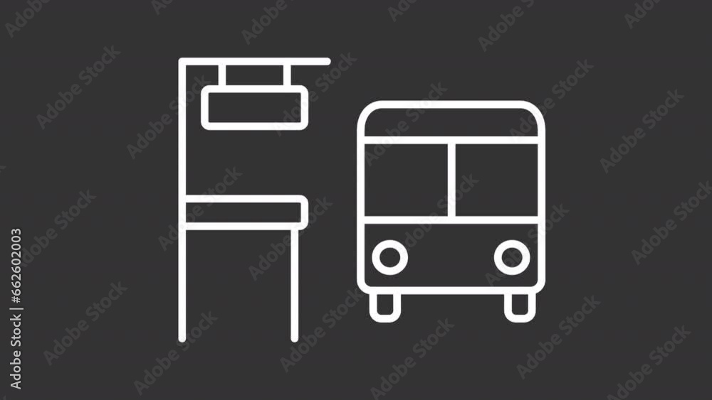 2D white simple thin line animation of bus stand, HD video with ...