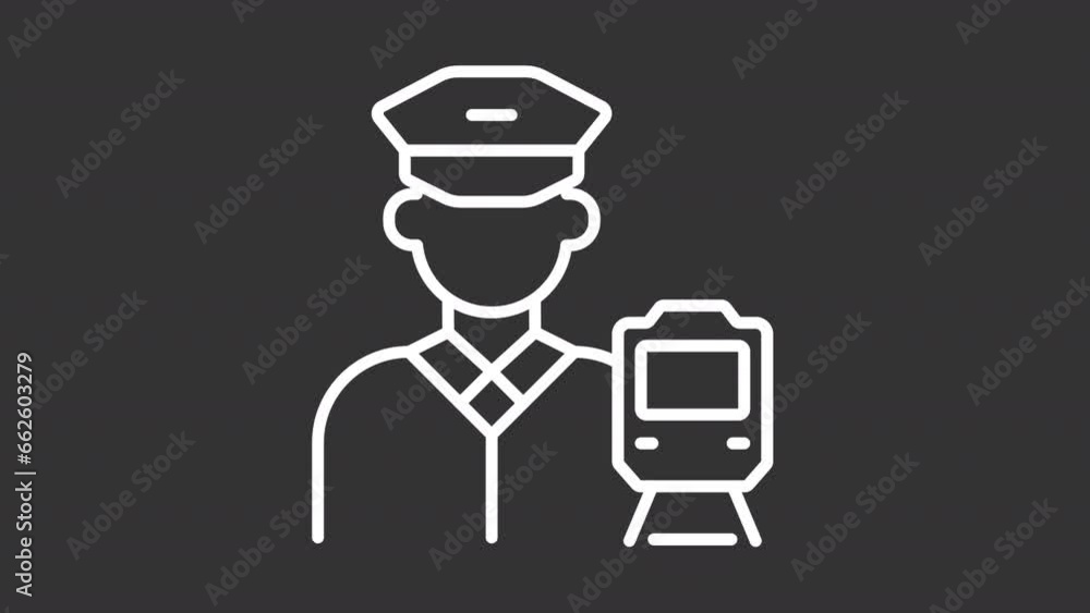 2D white simple thin line animation of train driver, HD video with ...