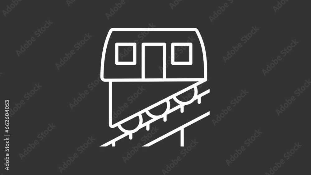 2D white simple thin line animation of funicular, HD video with ...