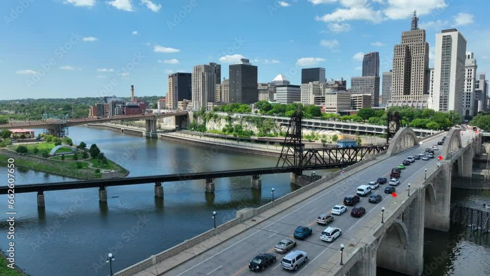 Aerial view of stone arches of the Robert Street Bridge over the ...