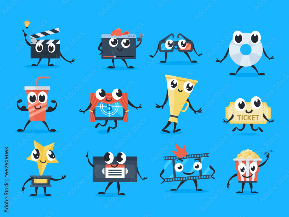 Cinema funny cartoon characters emoticon set isometric vector ...