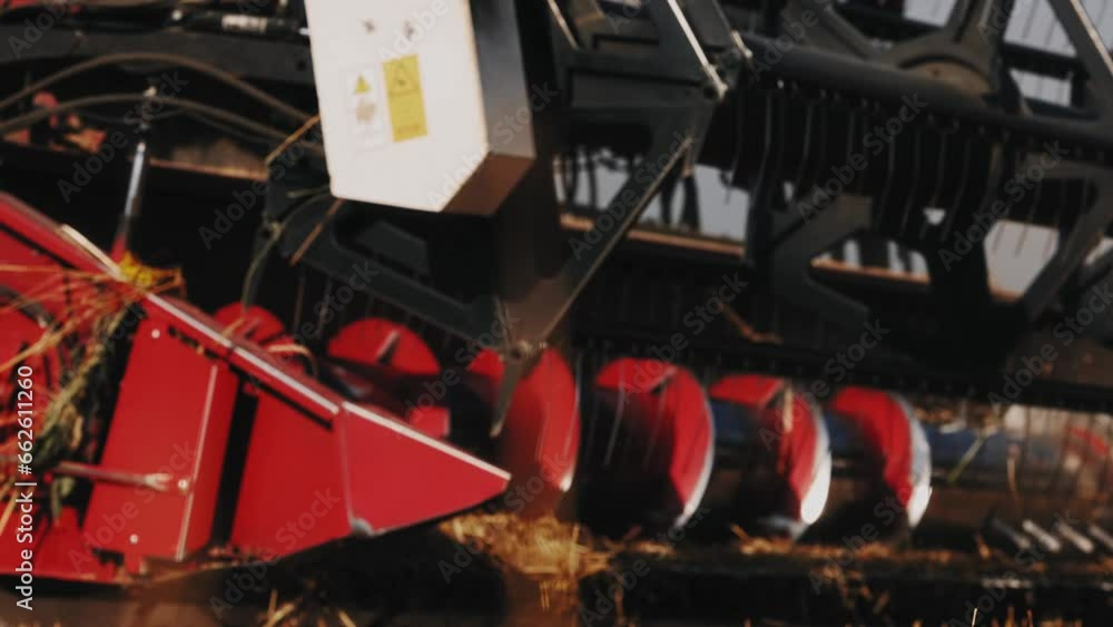 Straw shredder in super slow motion. Straw tailings dusts departing ...