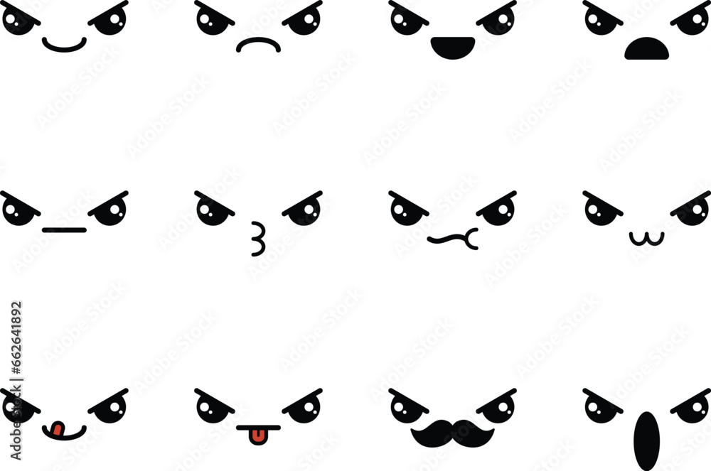 Collection of cartoon character faces in different emotions. Cute ...