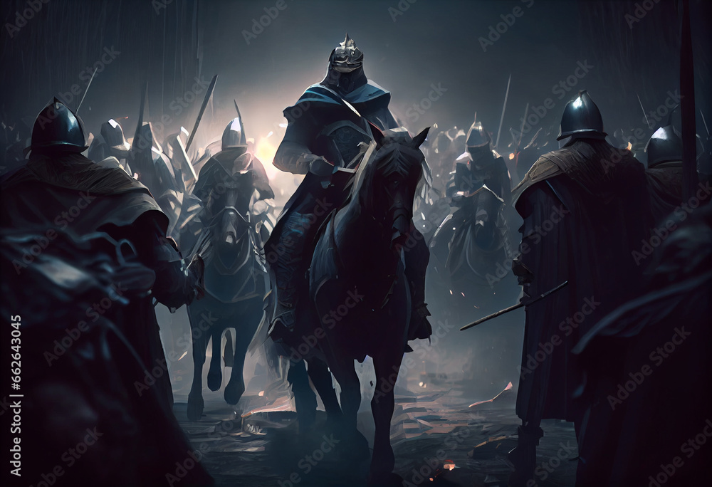 Medieval Knight Walking on Battlefield amidst Dead Enemies. Last ...