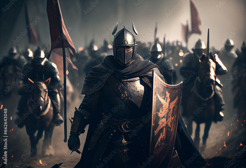 Medieval Knight Walking on Battlefield amidst Dead Enemies. Last ...