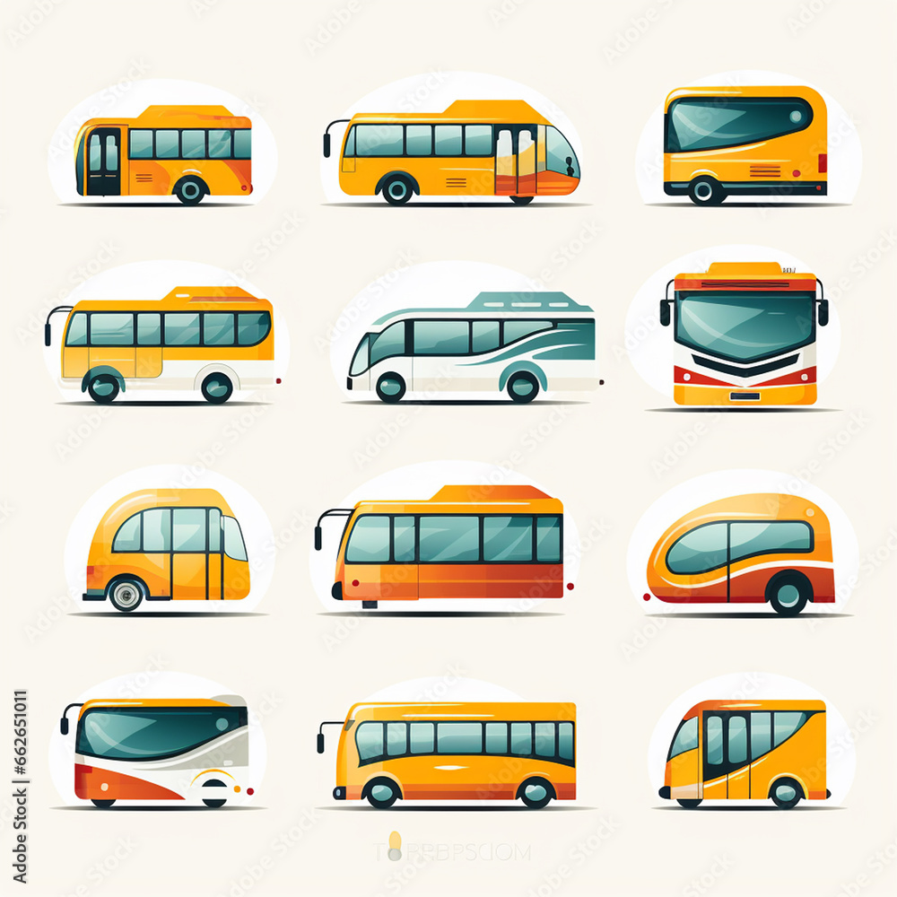Set of different bus icons. Vector illustration in flat cartoon style ...