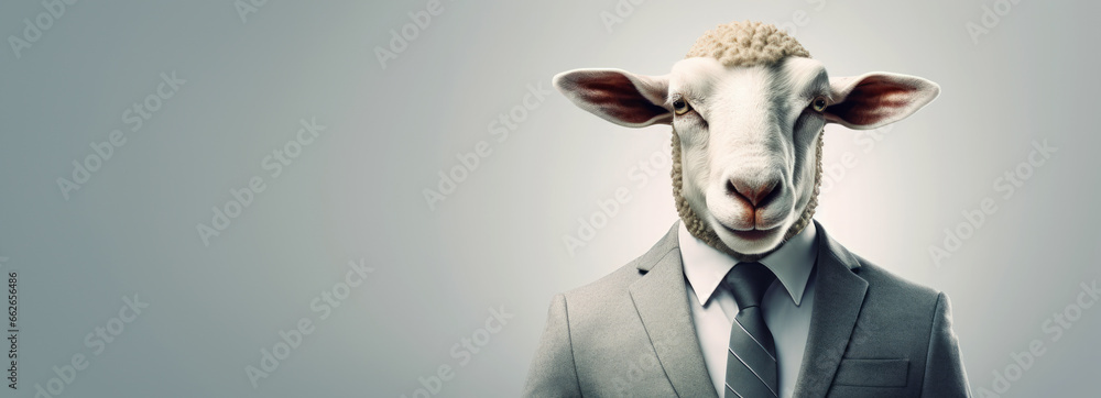 Sheep in business suit. Sheeple and unfulfilling work concept, with ...