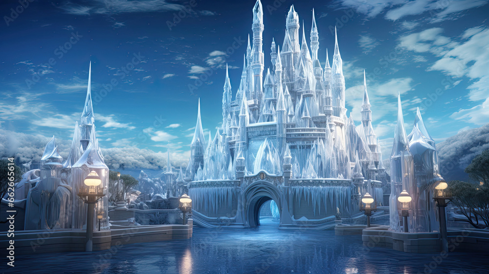 Grand Ice Palace: Towering Spires and Graceful Arches of Ice ilustração ...