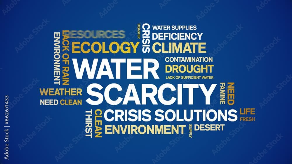 Water Scarcity animated tag word cloud;text design animation kinetic ...