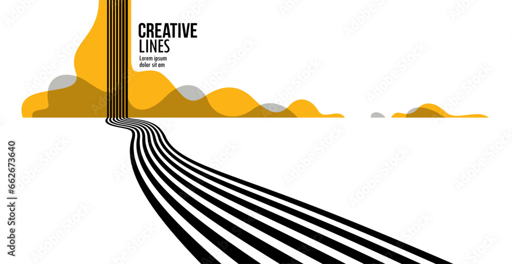 Future lines in 3D perspective vector abstract background, black and ...