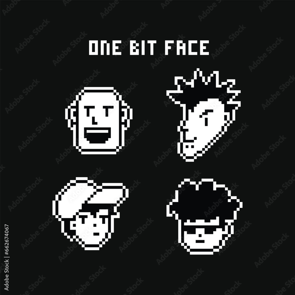 this is character face icon use 1 bit style in pixel art with white ...