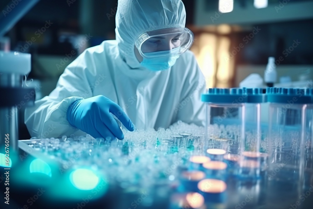 Scientist handling medical test tubes for pharmaceutical research ...