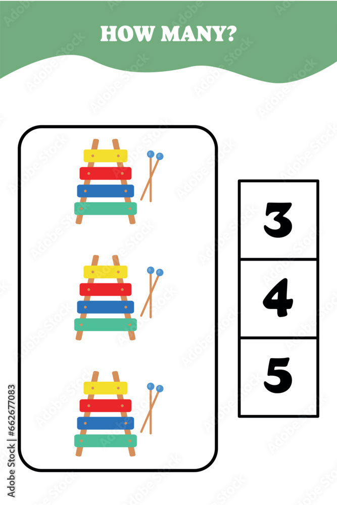 How many xylophone are there? Educational math game for kids. Printable ...