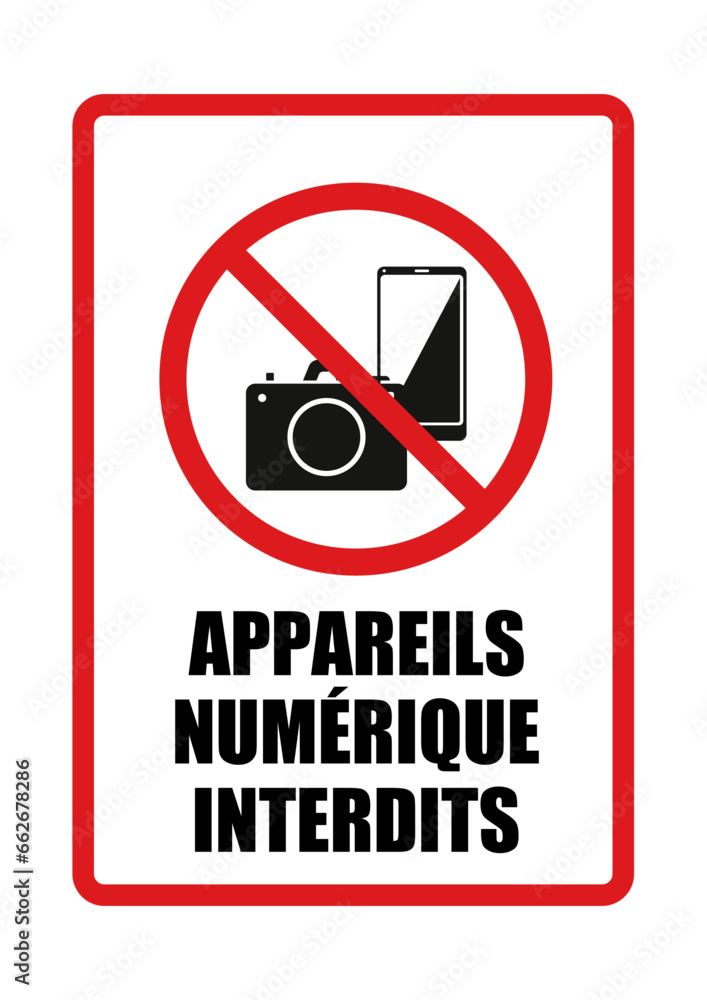 affiche appareils numérique interdits panneau interdiction fond rouge ...