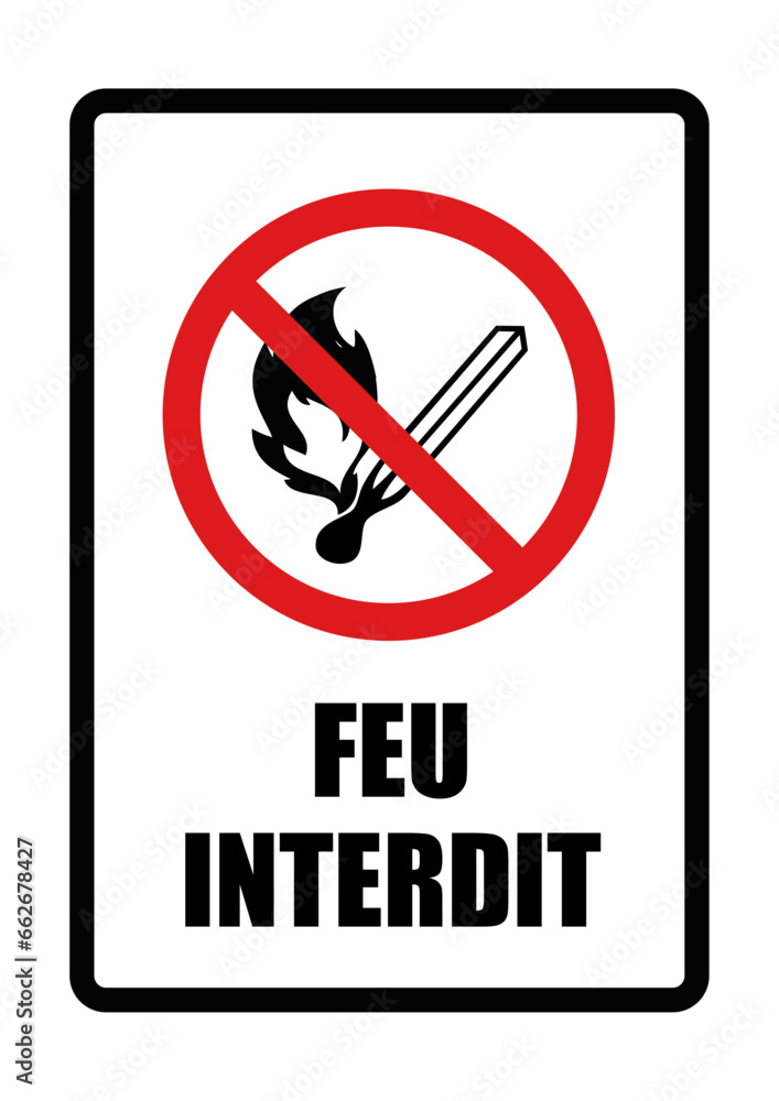 feu allumette interdit panneau interdiction fond rouge et noir Stock ...