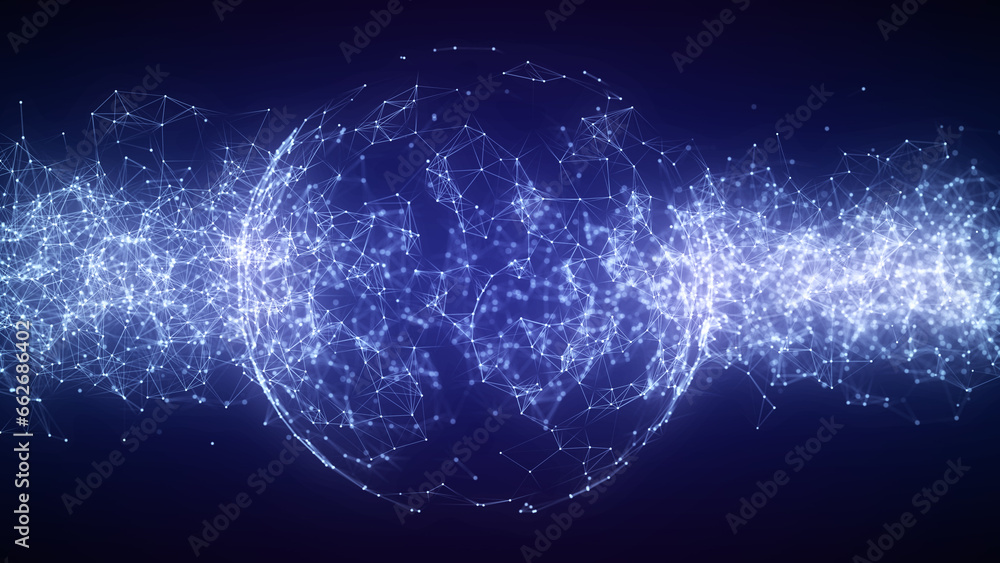 Futuristic sci-fi sphere in space with waves around. Technology circle ...