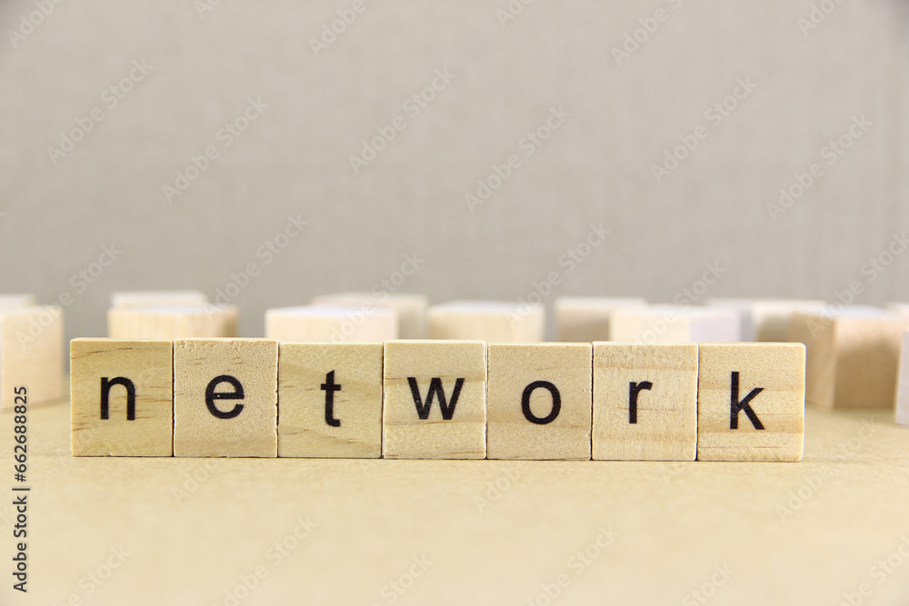 Short word english letter with text "network" on a small wooden cubes ...