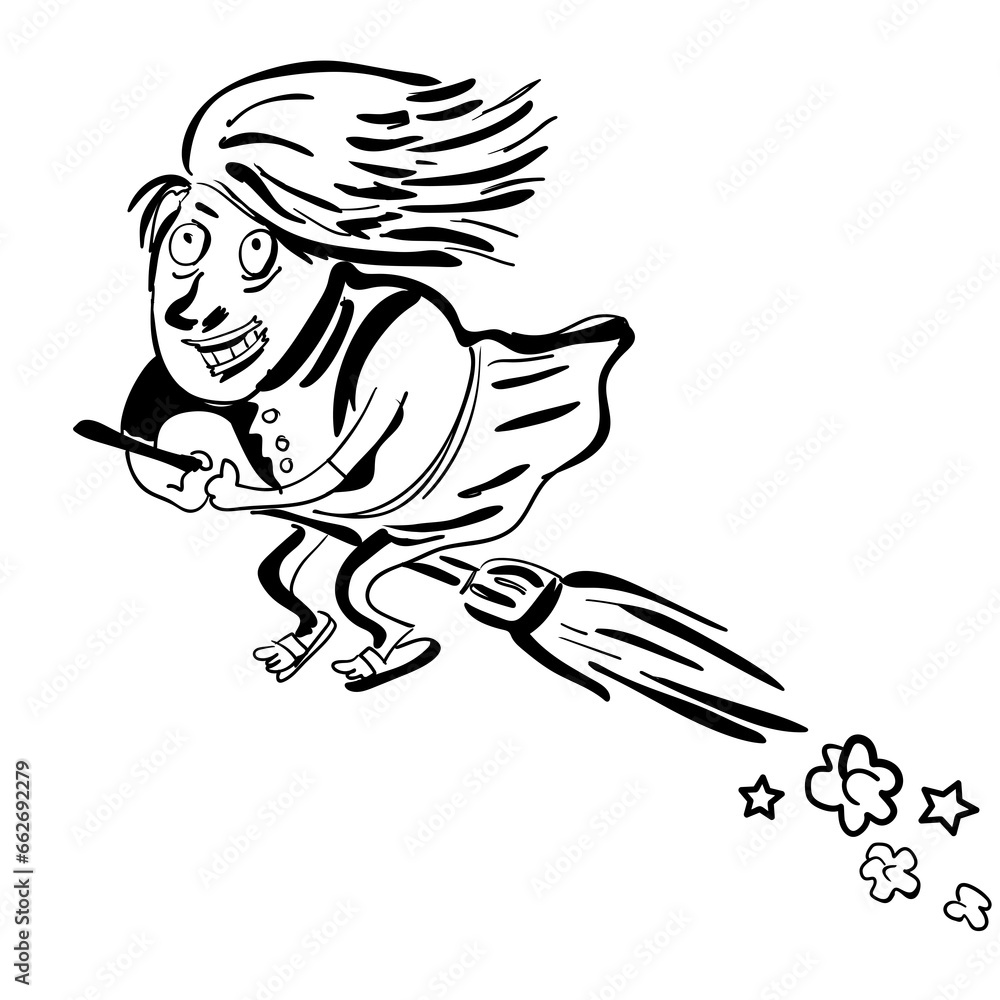 Photo & Art Print Funny cartoon witch flying on a broom, abeadev