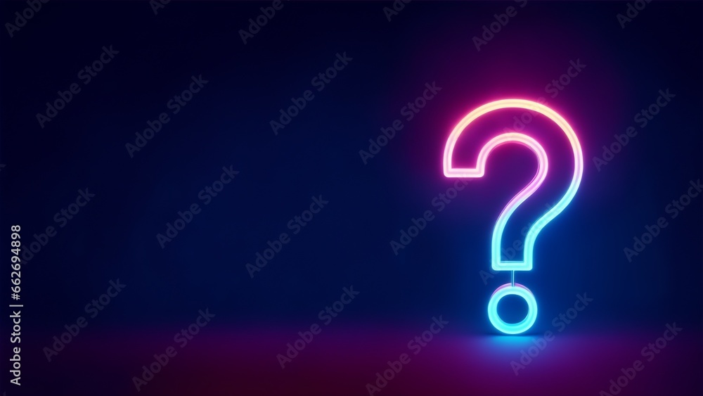 3D Neon question mark problem symbol. Ask for confused interrogation ...