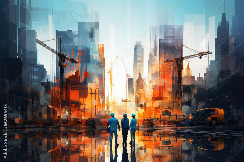 Artistic creative background illustration featuring construction ...