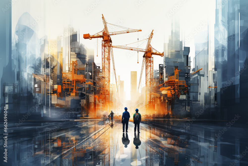 Artistic creative background illustration featuring construction ...