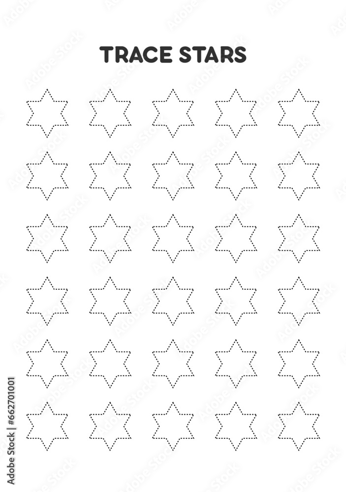Trace stars. Worksheets for kids. Preschool education. Stock Vector ...