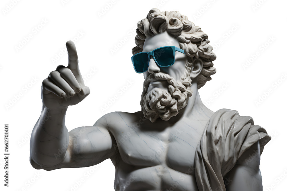 Sculpture of a Greek man in sunglasses pointing finger at your ...