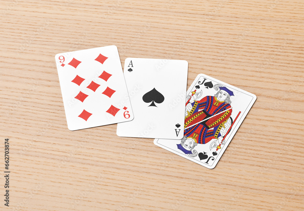 Mockup of three customizable playing cards Stock Template | Adobe Stock