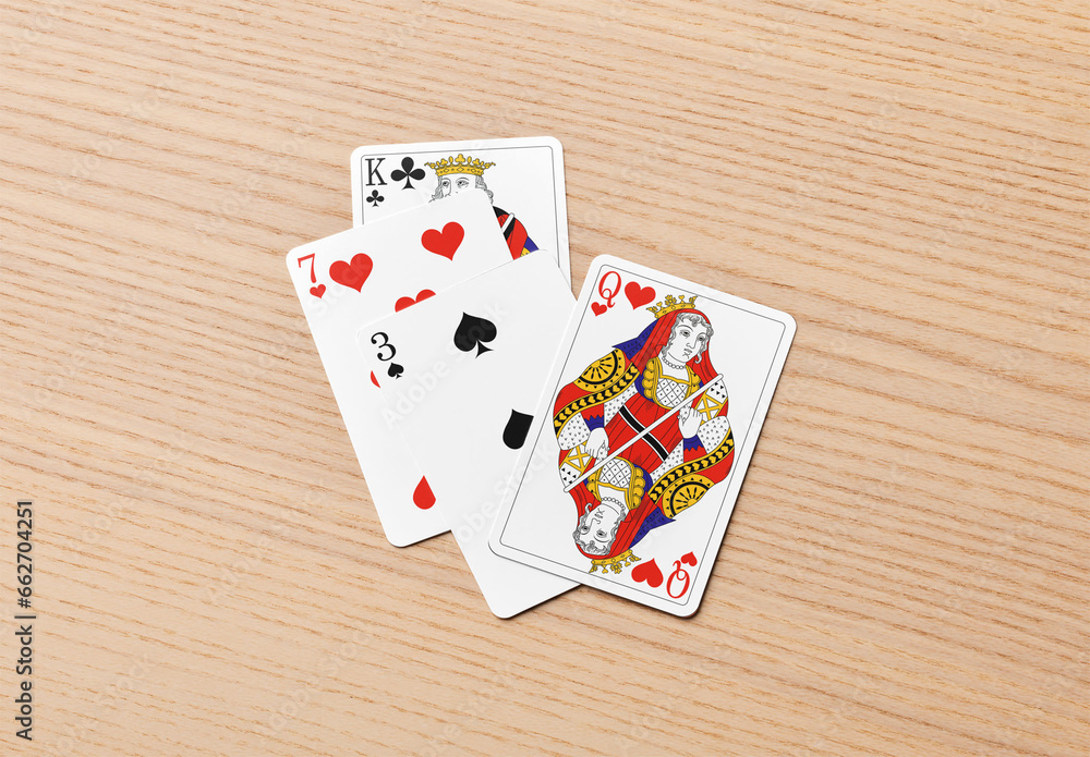 Mockup of four customizable playing cards Stock Template | Adobe Stock