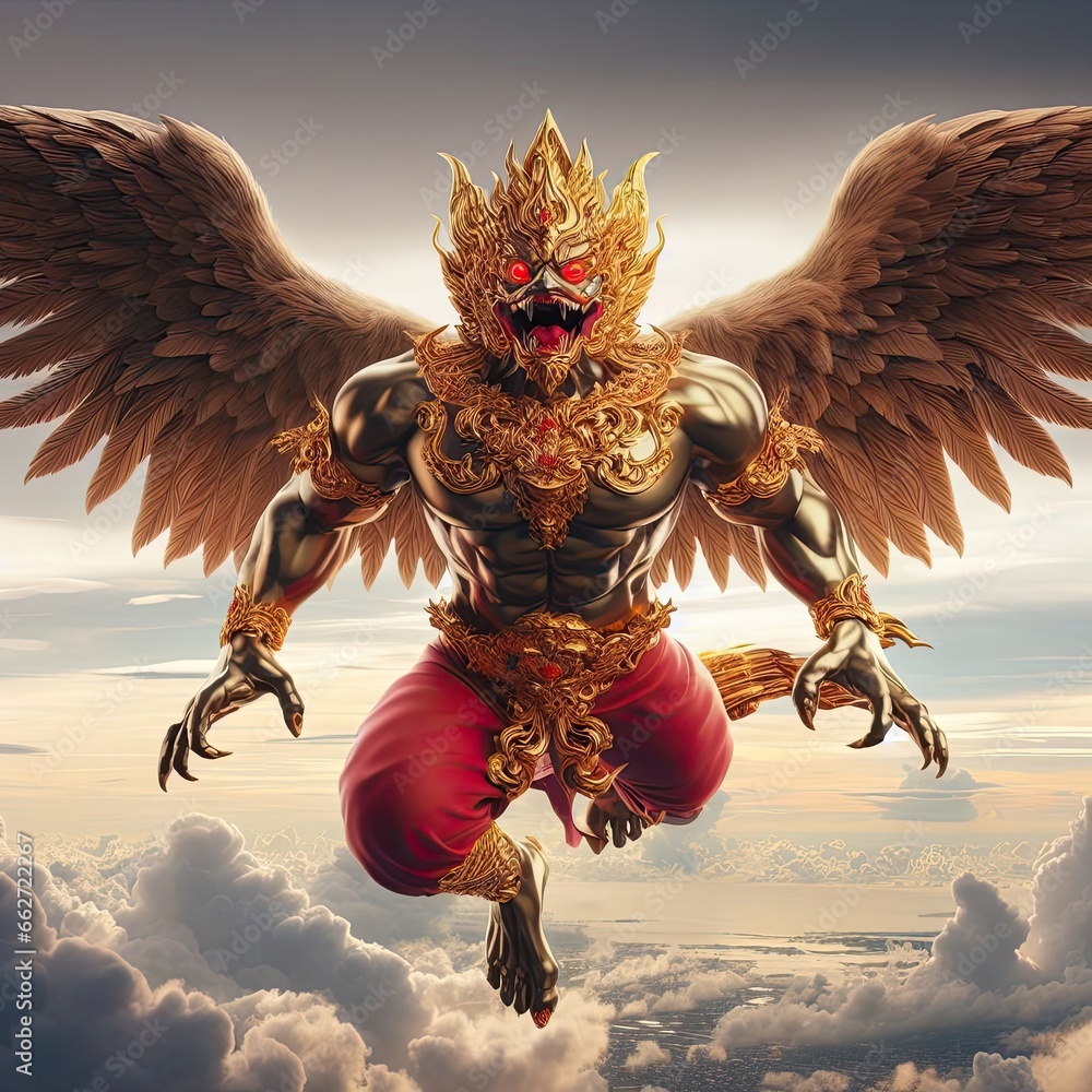 Garuda has the body of a person, the back of a bird and has wings. A ...