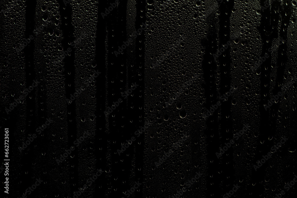 Wet window with water streaks. Glass with raindrops on a dark ...