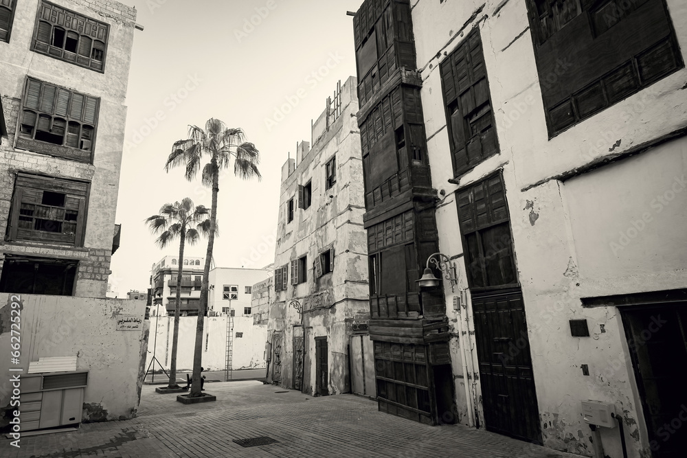 Traditional architecture of old Jeddah town El Balad district houses ...
