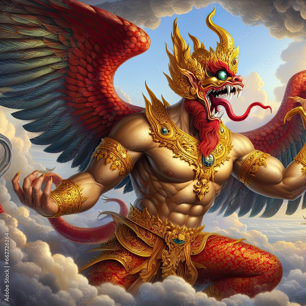Garuda has the body of a person, the back of a bird and has wings. A ...
