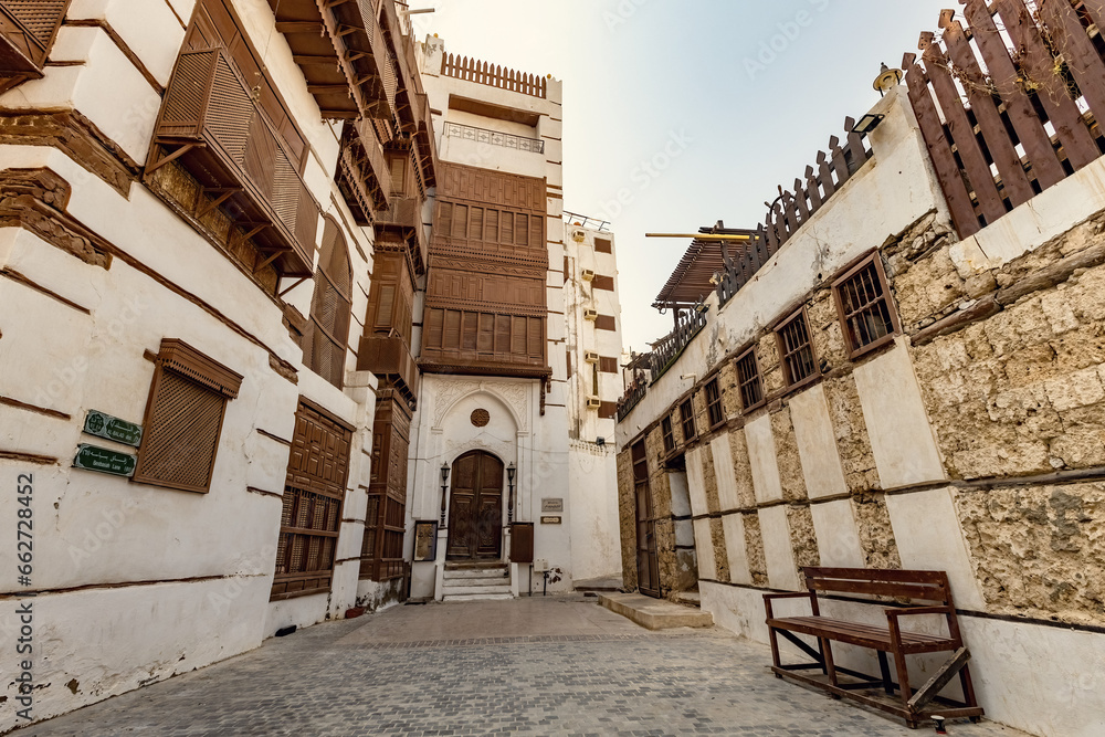 Traditional architecture of old Jeddah town El Balad district houses ...